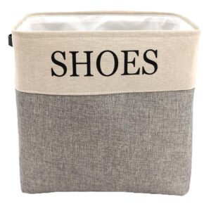 shoe storage bin and organizer for hallway, entryway or mudroom. space saver for many pairs of footware to store in one stylish container.