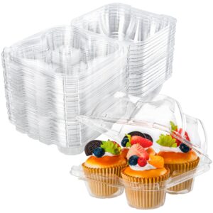 nplux 4 compartment cupcake containers 20 pack cupcake holder with connected airtight lid cupcake boxes for 80 cupcakes muffins, bpa free, standard size