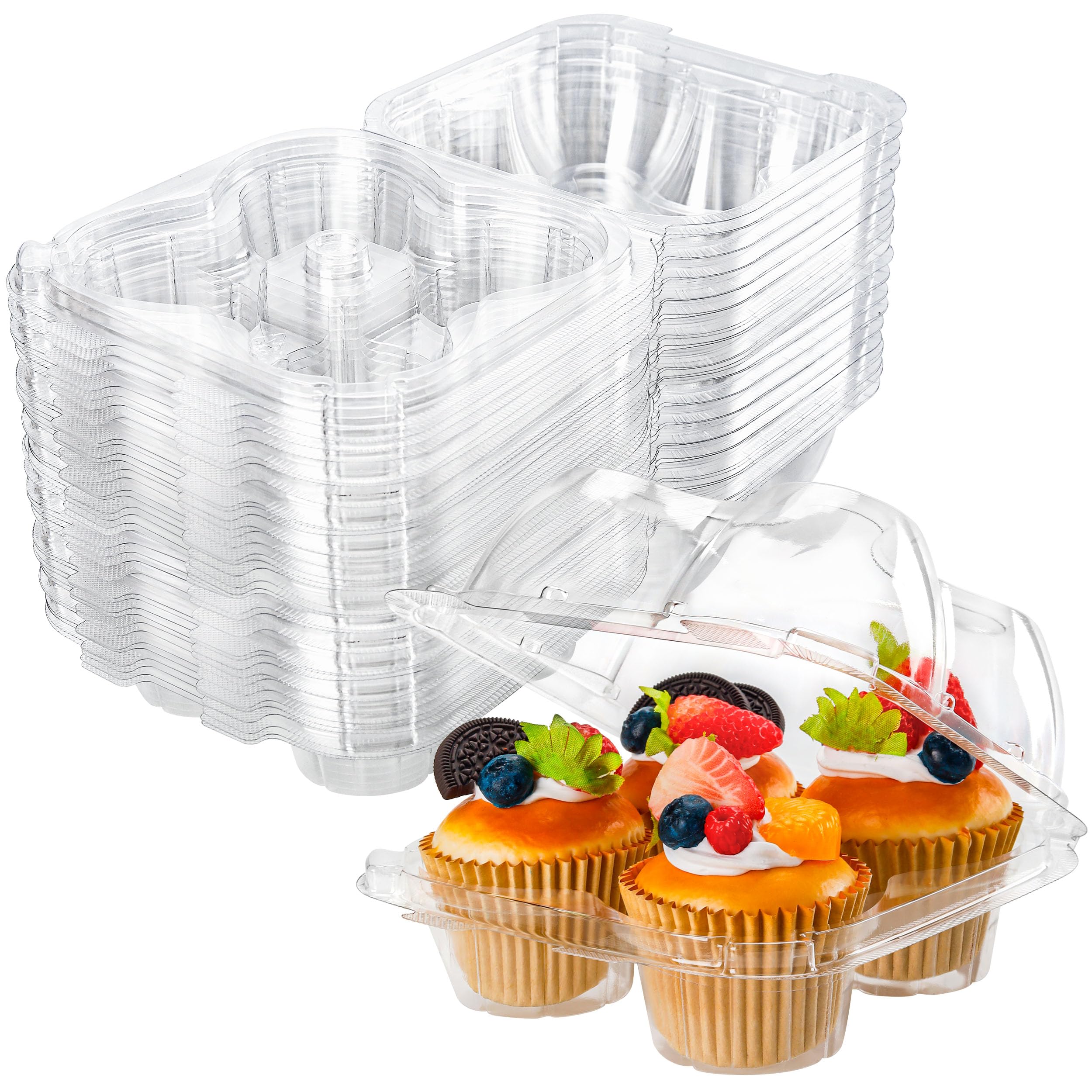 NPLUX 4 Compartment Cupcake Containers 20 Pack Cupcake Holder with Connected Airtight Lid Cupcake Boxes for 80 Cupcakes Muffins, BPA Free, Standard Size