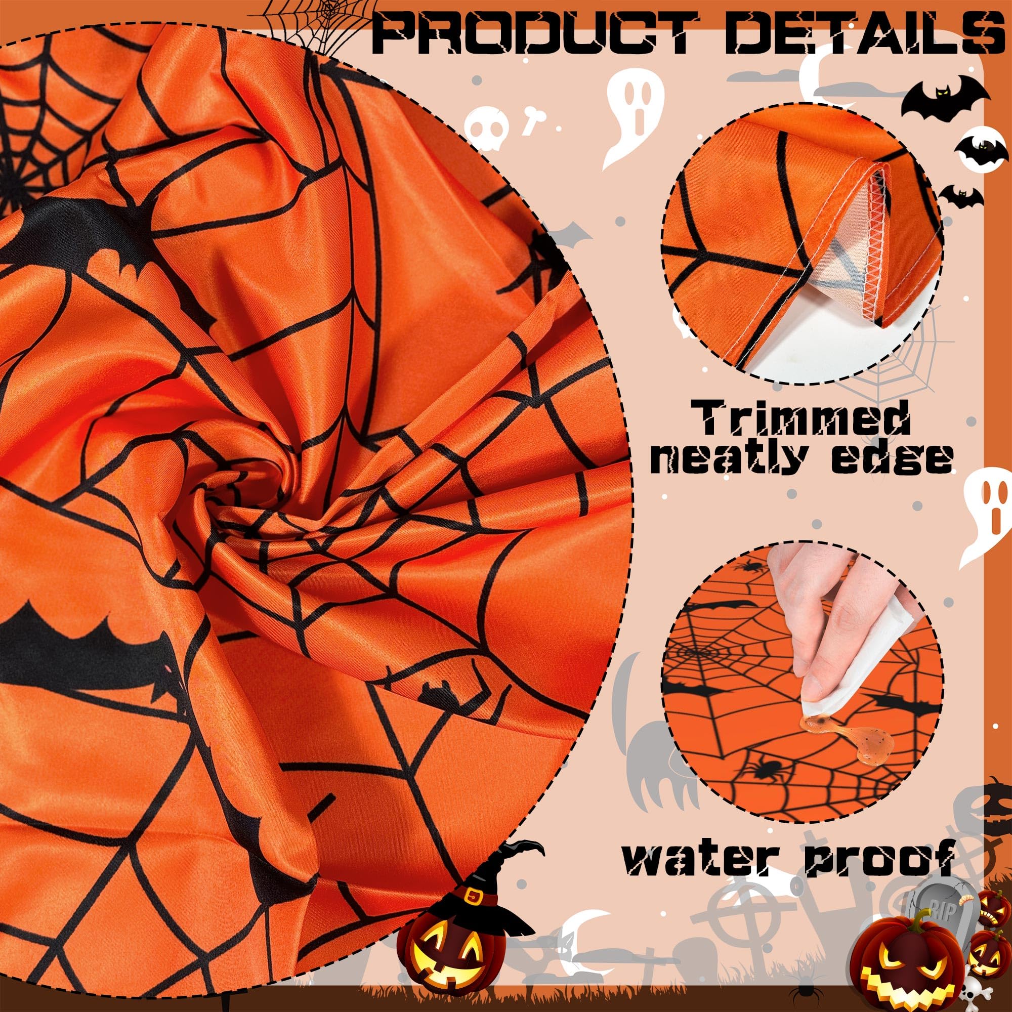 SuQKXCo Halloween Tablecloth Spider Web Orange Round Tablecloth 60 inch Table Cloths Cover Mat Spill Proof Table Covers for Kitchen Party Dinner Tabletop Decoration