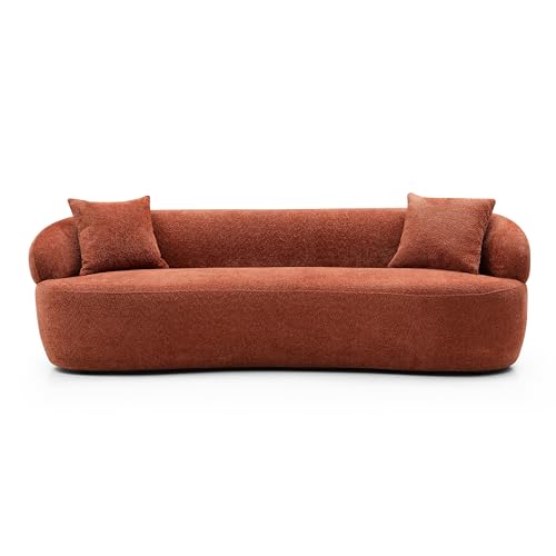 ERYE Modern 3 Seats Curved Sofa Oversized Teddy Fleece Boucle Sofa&Couch, Beautiful Freestanding Half-Moon Sofa Comfy Leisure Couch with 2 Big Pillows for Home Office Apartment Living Room