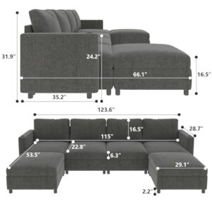 Free Combination Convertible Modular Sectional Sofa with Movable Ottomans and Storage, Oversized Symmetrical U Shaped Reversible Corner Couch with Cupholders, 6 Seat Sofa&Couch Bed for Living Room