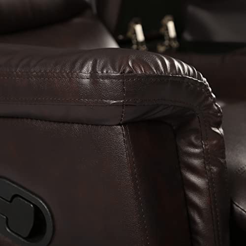 PU Leather Wall Hugger Manual Recliner Chair with Center Console& Cup Holders,Double Reclining Sectional Sofa 2-Seat Loveseat Sofá Couch for Living Room Apartment Office RV Theater Furniture Set