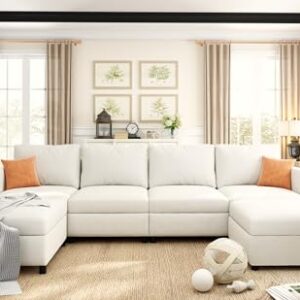 Free Combination Convertible Modular Sectional Sofa with Movable Ottomans and Storage, Oversized Symmetrical U Shaped Reversible Corner Couch with Cupholders, 6 Seat Sofa&Couch Bed for Living Room