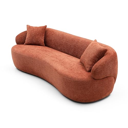 ERYE Modern 3 Seats Curved Sofa Oversized Teddy Fleece Boucle Sofa&Couch, Beautiful Freestanding Half-Moon Sofa Comfy Leisure Couch with 2 Big Pillows for Home Office Apartment Living Room