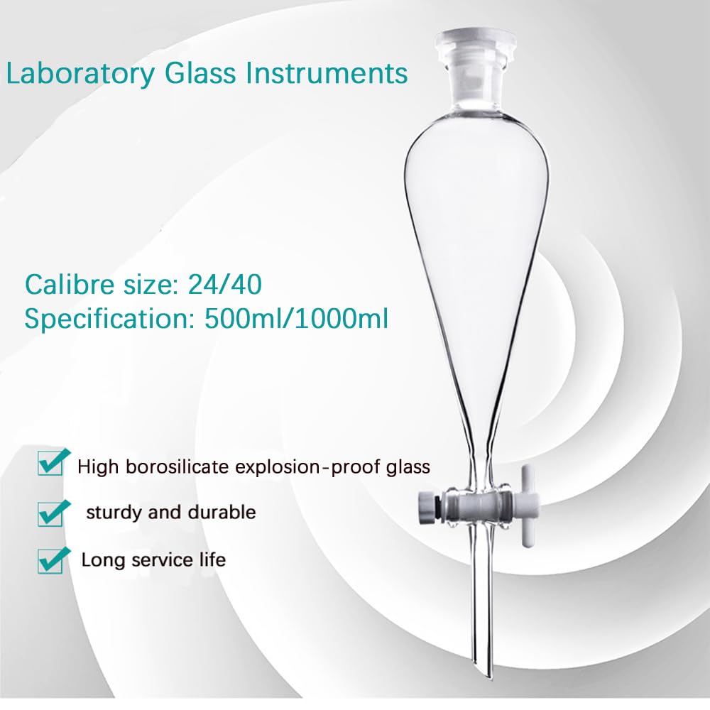 Laboratory Equipment 500ml Pear-Shaped Separating Funnel Glass Separating Liquid Essential Oil Separating Funnel (500ml)