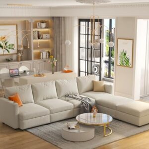 Free Combination Convertible Modular Sectional Sofa with Movable Ottomans and Storage, Oversized Symmetrical U Shaped Reversible Corner Couch with Cupholders, 6 Seat Sofa&Couch Bed for Living Room