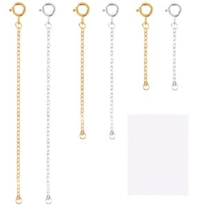 6pcs 925 sterling silver necklace extender, 18k gold plated chain extenders for necklaces, anklet bracelet extender silver gold necklace extenders for women jewelry making (gold & silver, 1 2 3 inch)