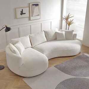 erye luxury 6 seats teddy boucle freestanding sectional sofa, modern right wide chaise comfy leisure couch with 7 perfectly-scaled pillows, oversized sleek curved sofa&couch for living room