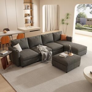 Free Combination Convertible Modular Sectional Sofa with Movable Ottomans and Storage, Oversized Symmetrical U Shaped Reversible Corner Couch with Cupholders, 6 Seat Sofa&Couch Bed for Living Room