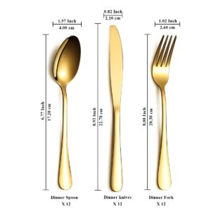 ReaNea Gold Silverware Set 36 Pieces Service for 12, Stainless Steel Titanium Gold Flatware Set include Knives Spoon Forks Set, Silverware Set, Serving Utensil Set