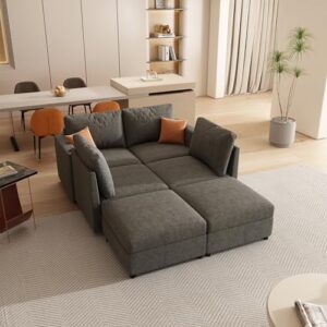 free combination convertible modular sectional sofa with movable ottomans and storage, oversized symmetrical u shaped reversible corner couch with cupholders, 6 seat sofa&couch bed for living room