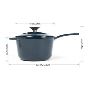 HAWOK Enameled Cast Iron Saucepan, 2QT Saucepan with Lid and Long Handle, Navy blue