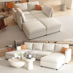 free combination convertible modular sectional sofa with movable ottomans and storage, oversized symmetrical u shaped reversible corner couch with cupholders, 6 seat sofa&couch bed for living room