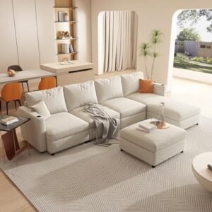 Free Combination Convertible Modular Sectional Sofa with Movable Ottomans and Storage, Oversized Symmetrical U Shaped Reversible Corner Couch with Cupholders, 6 Seat Sofa&Couch Bed for Living Room