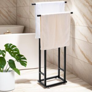 psutbpat free standing towel rack,2 tier blanket rack freestanding floor towel rack, pool towel blanket stand, metal towel racks for bathroom freestanding