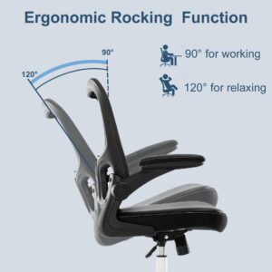 HOMIFYCO Ergonomic Office Chair with Lumbar Support, Adjustable PU Leather Computer Chair, Executive Desk Chair with Flip-up Arms, Breathable Mesh Back, Swivel Rolling Task Chair for Home Office Black