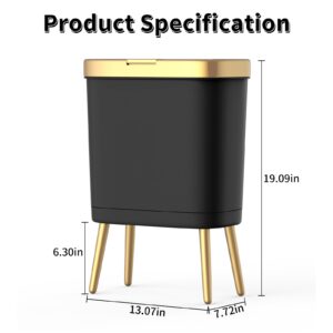 Procade 2Pack Office Trash Can with Lid, 4 Gallon Gold Trash Can Bathroom,Black Garbage Can with Push Button, Narrow Garbage Bin Waste Basket for Bedroom, Kitchen,Toilet(Black+Black)