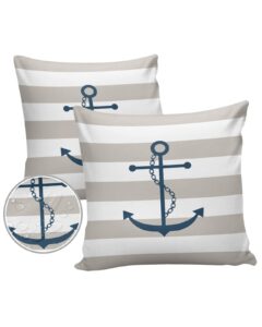 outdoor waterproof pillow covers for patio blue nautical anchor chain decorative throw pillow cover beige white stripes pillowcases set of 2 cushion case for sofa couch chair home decor 20x20 inch