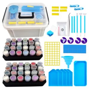 diamond painting storage containers diamond art accessory kits with shockproof jars,diamond painting accessorys tool kits craft jewelry bead rhinestones diamond paintings tools organizer box (blue)