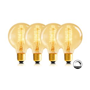 g80 globe edison light bulb, vintage large 4-pack edison light bulb, spiral filament light bulbs, e26 base - amber soft light 60w 2700k 110v dimmable - g80 bulbs for home bar decorative lighting