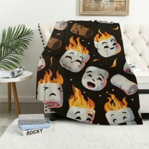 dpotli cute s'mores blanket marshmallow cookie blanket black soft plush fuzzy flannel throw blanket for couch food blanket for kids, 40x50in, white, w20231220