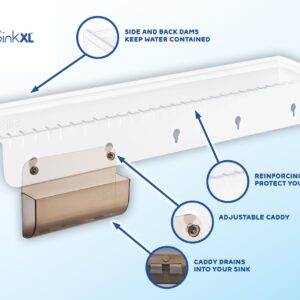 SiliSink XL Silicone Sink Edge Guard for Kitchen Sink - Fits 3.75” - 4” Wide - The Original Silicone Sink Edge Protector with Sponge Caddy - Splash Guard, 20” Clear Diamond