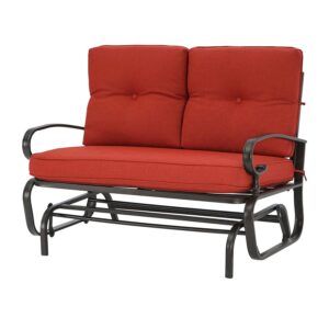 suncrown outdoor swing glider chair, patio 2 seats loveseat rocking chair with cushions, steel frame furniture-red