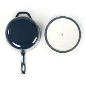 HAWOK Enameled Cast Iron Saucepan, 2QT Saucepan with Lid and Long Handle, Navy blue