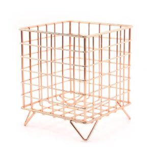 alunsito coffee pod holder metal k cup rack large capacity wire storage container square basket organizers for espresso, tea, snacks, small fruit, rose gold, 5.3*5.3*6.3in