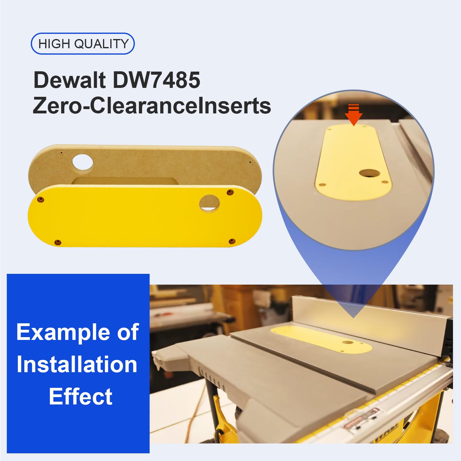 Laofudech Zero Clearance Inserts for DeWalt DWE7485 table saws with Riving Knife Slot Precise Cuts with Easy Height Adjustment 1-Pack