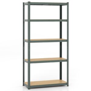 giantex 5-tier storage utility shelves, metal garage shelving unit w/adjustable height, anti-tipping devices, 2000 lbs total load capacity, heavy duty display rack for shop, kitchen (1, gray)