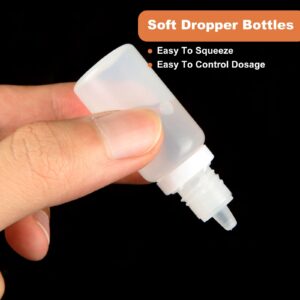 LDHHYH 200 Pack 10ml / 0.34oz Plastic Dropper Bottles With Cover & Nose Plug, White Squeezable Bottle, Empty Squeeze Bottle for Home Work Travel