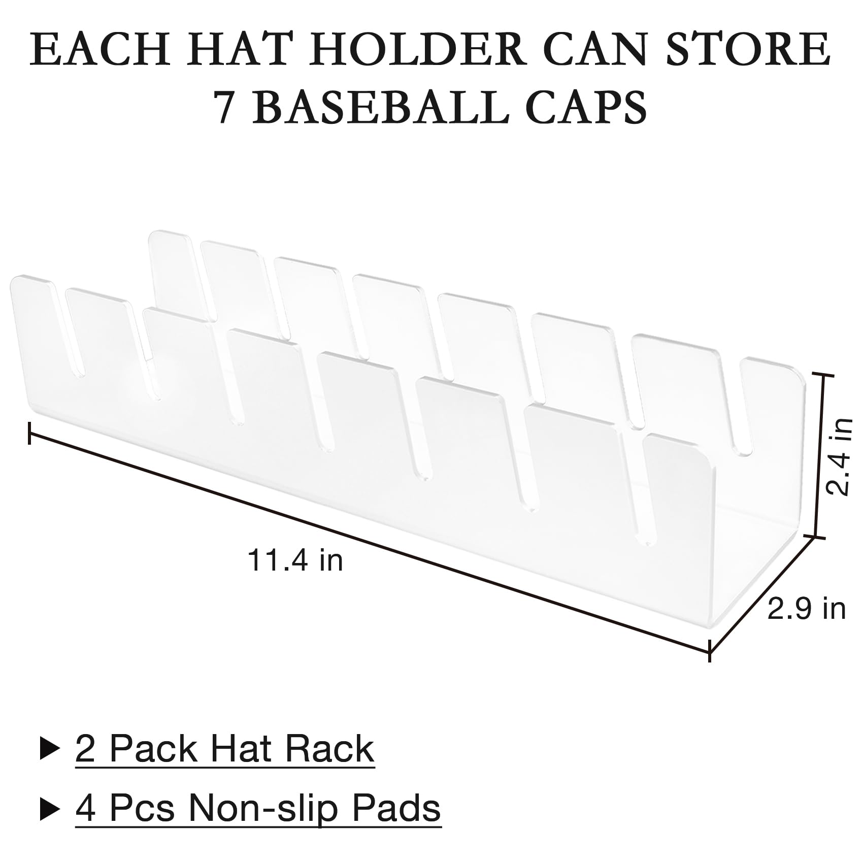 2 Pack Hat Stand for Baseball Caps, 2024 New No Install Acrylic Hat Organizer for 14 Baseball Caps, Golf Cap, Trucker Hat for Closet, Dresser, Bedroom (Clear)