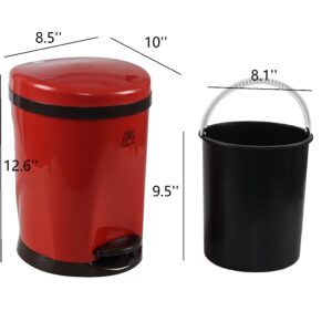 Yarebest 2 Gallon Small Step Pedal Garbage Can with Lid, Plastic Red Trash Waste Bin