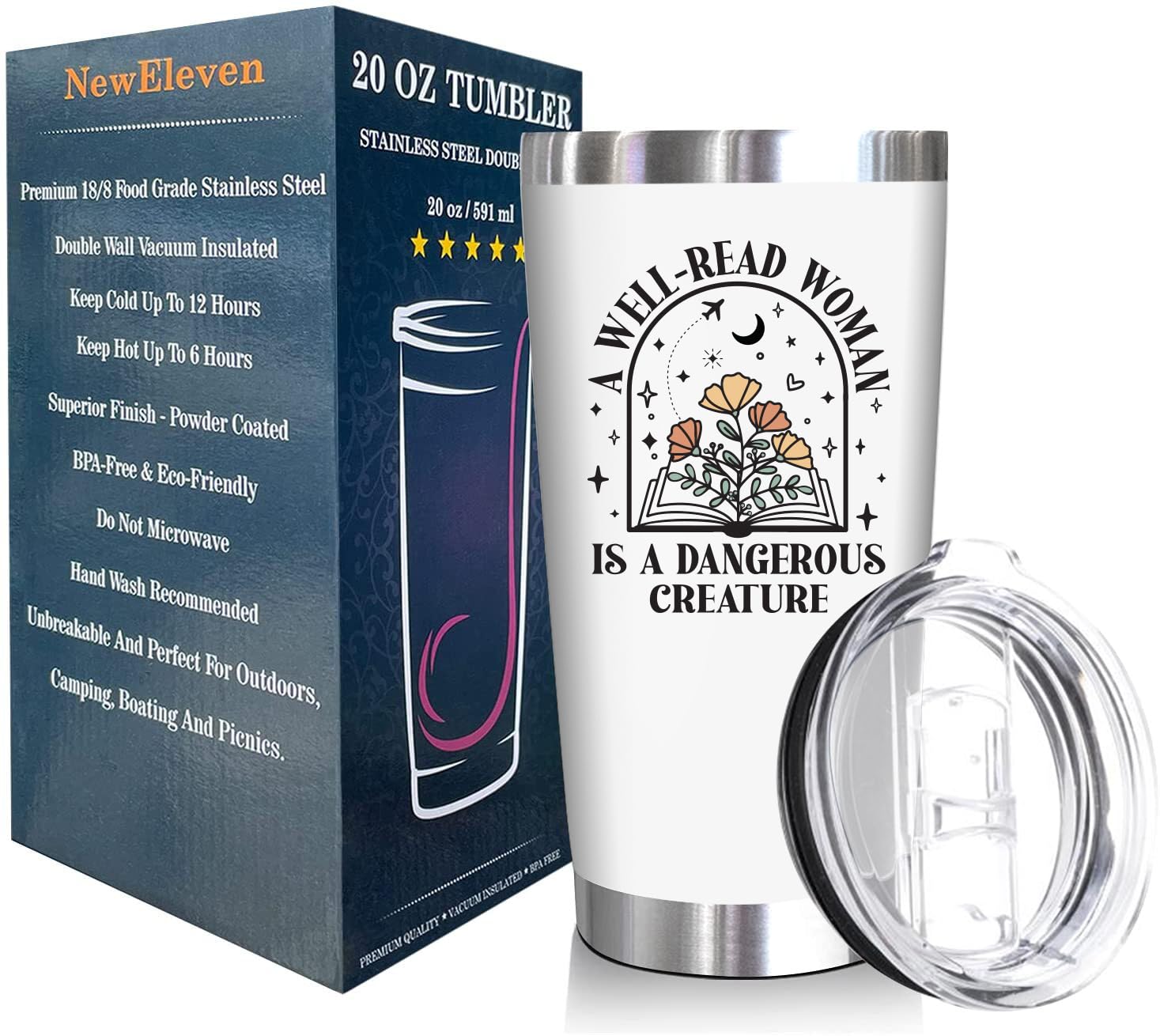 NewEleven Christmas Gifts For Book Lovers - Book Lovers Gifts For Women - Bookish Gifts For Readers, Librarians, Bookaholics, Bookworms - Birthday Gifts For Women, Her, Best Friend – 20 Oz Tumbler