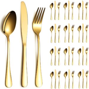 reanea gold silverware set 36 pieces service for 12, stainless steel titanium gold flatware set include knives spoon forks set, silverware set, serving utensil set