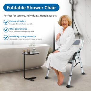 Folding Shower Chair for Inside Shower, Foldable Shower Chair for Seniors Elderly Handicap Disabled, Bath Shower Seat with Arm and Back for Adult, Bathroom Tub Transfer Bench (Grey, L)