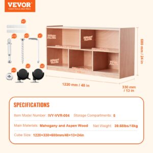 VEVOR Cubby Toy Organizer Storage Cabinet, 5-Compartment Cubby Storage Shelf, 48''W Kids Toy Storage Cabinet 2-Shelf, Classroom Cubbies, Classroom Furniture for Home, Daycare and Preschool, Natural