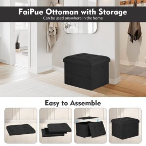 FaiPue Storage Ottoman Foot Rest with Thicker Foam Padded Seat. Small Ottoman with Storage. 350 lbs Linen Folding Footstool Storage Bench for Living Room, Bedroom, Home Office. 17x13x13in, Gray Black