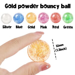 Hxezoc 24 Pcs Glitter Bouncy Balls for Kids, 32mm 6 Colors Rubber Bounce Balls Bulk for Party Favors, Goodie Bag Fillers, Easter Gift Bag Stuffers, Basket Stuffers, Classroom Prizes