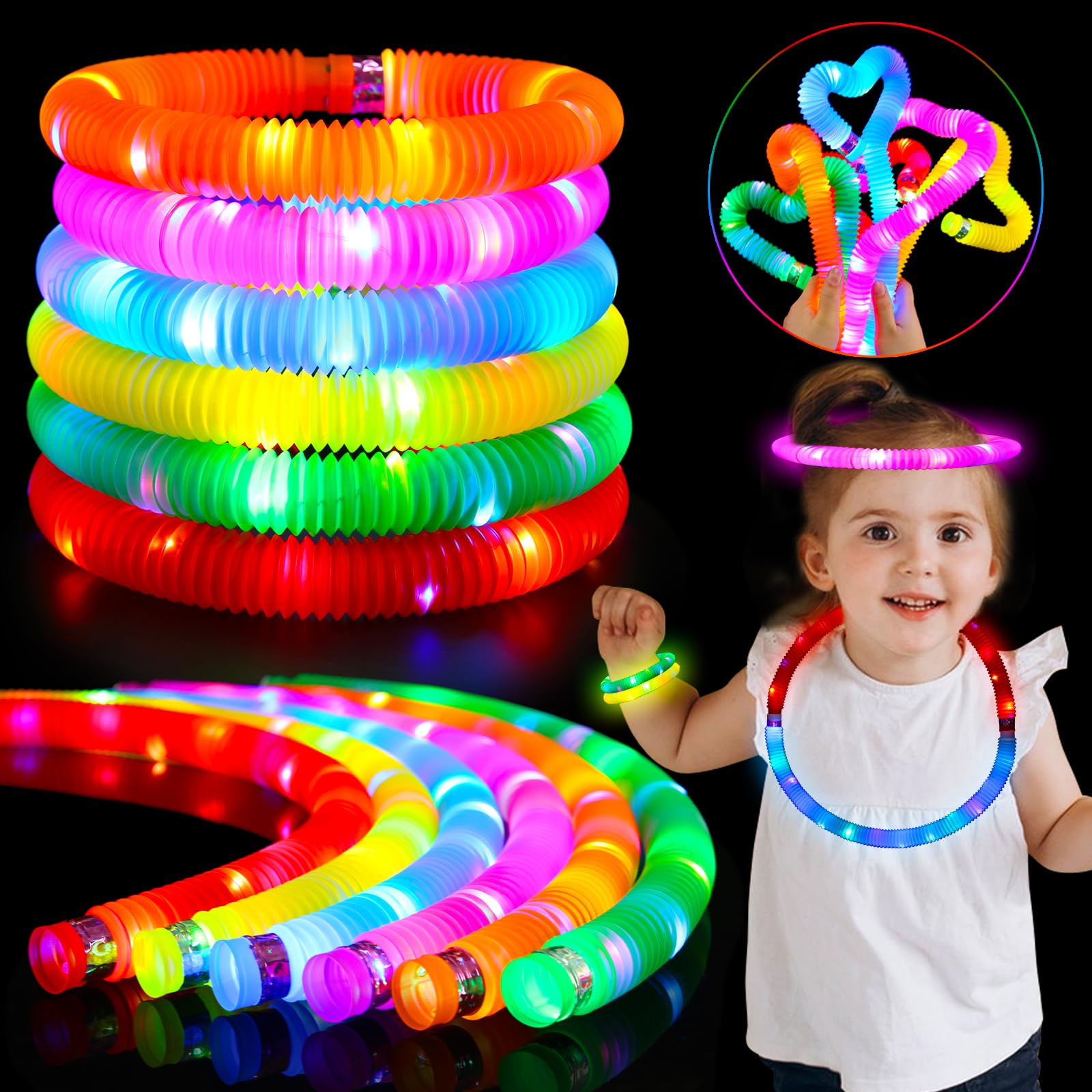 12 pcs Light Up Glow Sticks, Party Favors for Kids 4-8 8-12 Pop Tubes Glow in The Dark Party Supplies Goodie Bag Birthday Party Gifts Students Prizes Halloween Xmas Stocking Stuffers