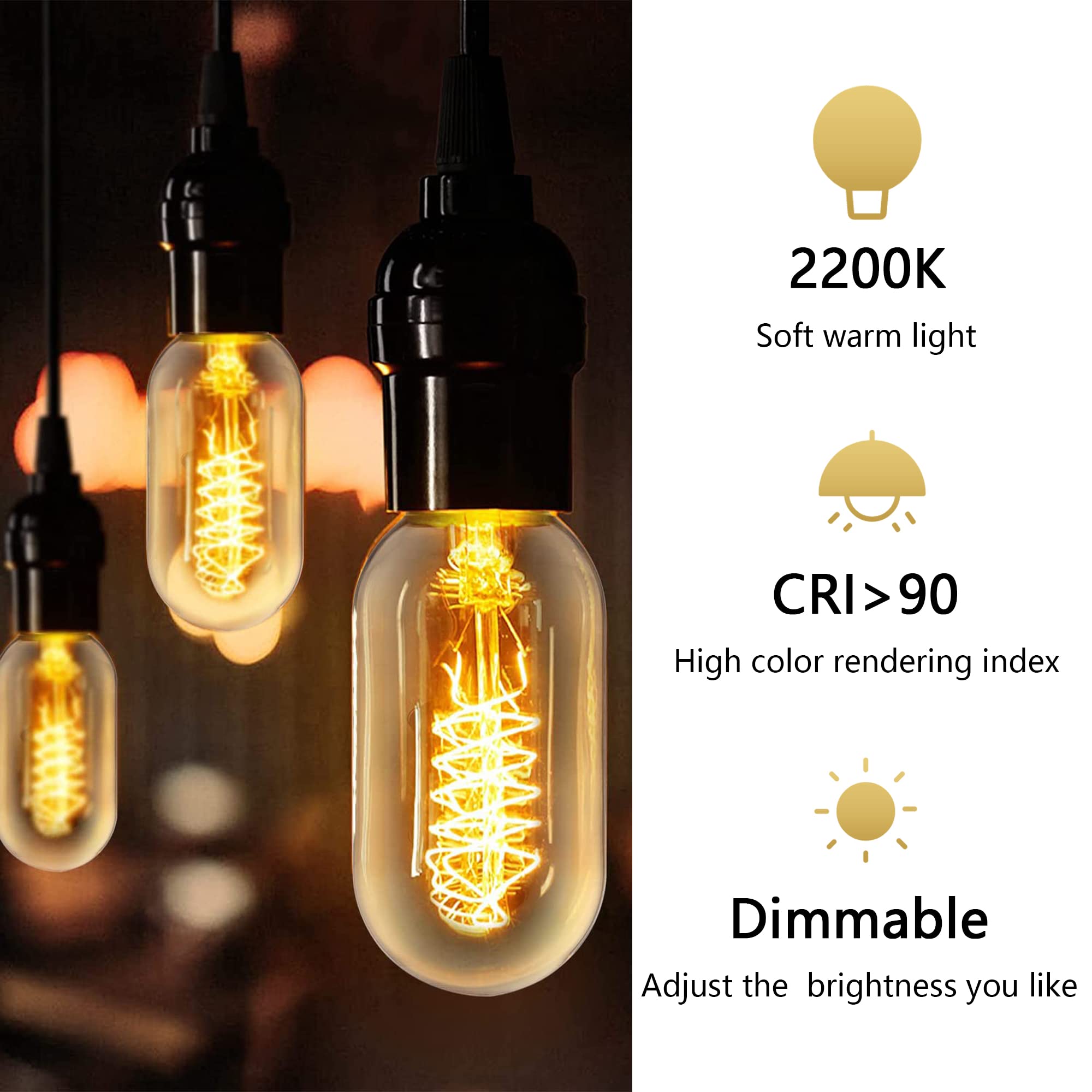 Figame T45 Retro Edison Light Bulb 60w 6 Pack, 120v, E26 Base Dimmable, Incandescent Bulb, 2200k Amber Warm Yellow, Antique for Home Lighting Decoration, Suitable for Home and Office Lighting