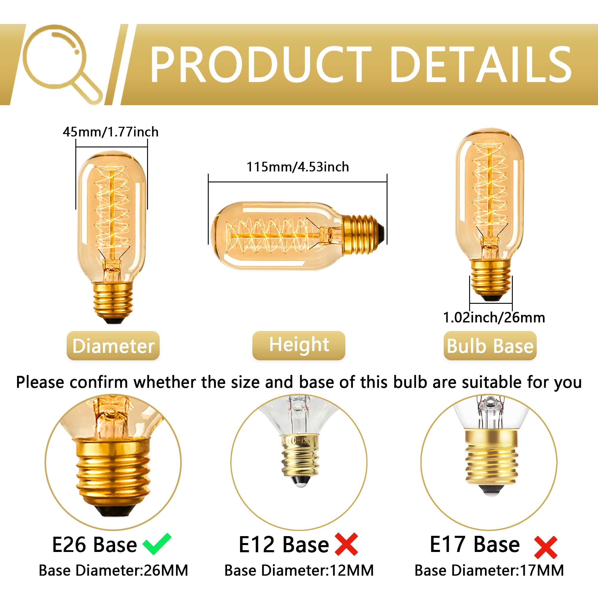 Figame T45 Retro Edison Light Bulb 60w 6 Pack, 120v, E26 Base Dimmable, Incandescent Bulb, 2200k Amber Warm Yellow, Antique for Home Lighting Decoration, Suitable for Home and Office Lighting