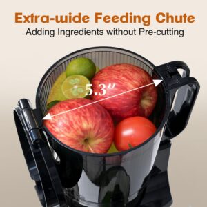 Cold Press Juicer Machines,Fretta Slow Masticating Juicers with 5.3" Large Feed Chute Fit Whole Fruits & Vegetable Easy Clean Self Feeding Juice Extractor,Tritan Material BPA Free 250W,Stainless Steel