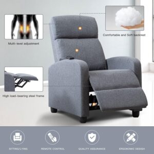 Phoenix Home Manual Recliner Chairs, Comfy Lash Recliner Chair with Padded Backrest and Seat Cushion, Modern Reclining Chair for Living Room, Home Theater, Classic Gray