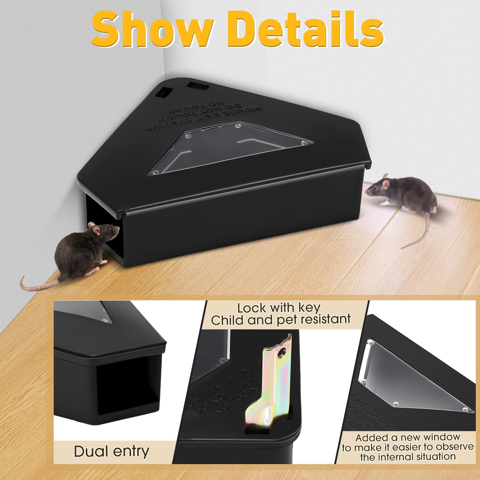 Qualirey 6 Pcs Mouse Bait Station with Key Required Mouse Stations Mice Traps Bait Boxes Mice Station for Small Mice Indoor Outdoor, Keeps Children Safe, Bait Not Included