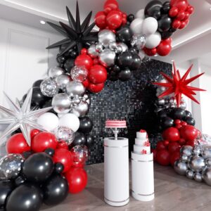 adoinby red black and white balloon arch kit, 201pcs explosion star red black white silver latex balloon garland kit, different size balloons for anniversary birthday racing car poker party decoration