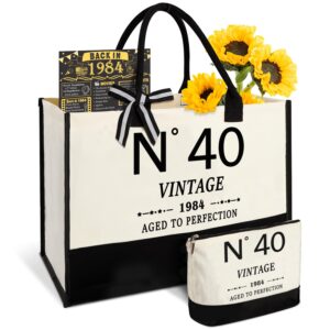 40th birthday gifts for women canvas tote bag travel gear, unique 40 years old birthday gifts for her mom wife aunt friends turning 40, vintage n40 beach bag & cosmetic bag & back in 1984 poster