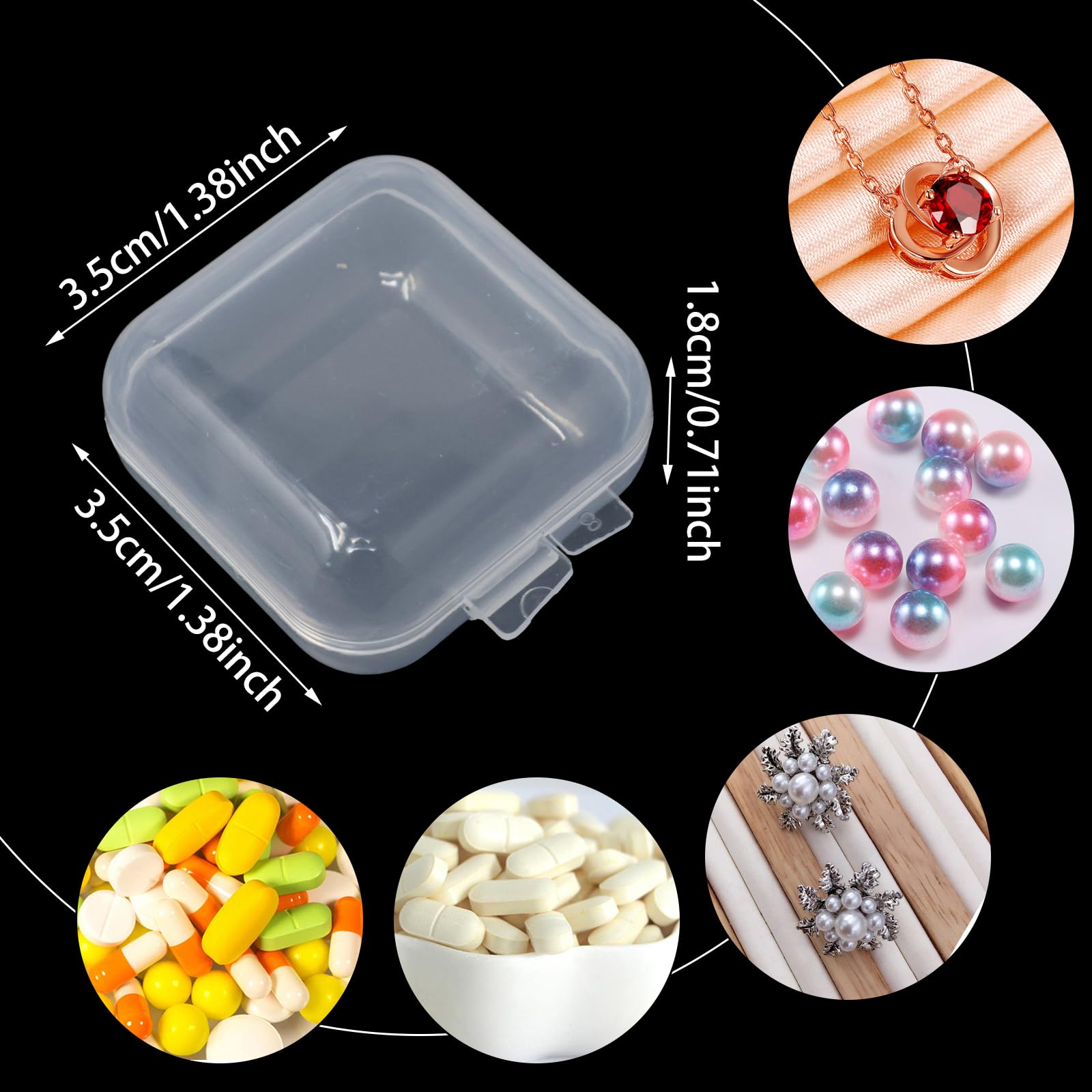 Honbay 50PCS Mini Square Storage Containers Plastic Clear Earplugs Organizer Case Small Bead Storage Box with Hinged Lid for Tiny Beads Jewelry Accessories Hardware Screws Nail Pills